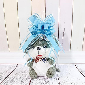 WEWILUCK Gift Wrap Bows Big, Blue Bow for Gift Baskets, Flower Bouquet, Paper, Pull Bows for Gift Wrapping, Gift Bag, Box, Baby Showers, Hanukkah(6 inches, 15PCS)