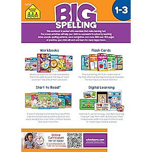 School Zone - Big Spelling Grades 1-3 Workbook - 320 Pages, Ages 6 to 9, 1st Grade, 2nd Grade, 3rd Grade, Letter Sounds, Consonants, Vowels, Puzzles, Games, and More (School Zone Big Workbook Series)