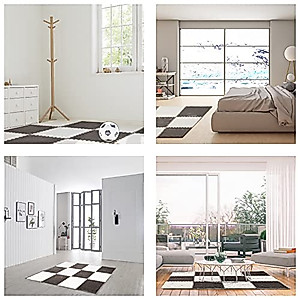 12PCS Plush Puzzle Foam Floor Mat for Kids- Thick Interlocking Fluffy Tiles with Border Square Rug Split Joint Soft Climbing Carpet Mats Shaggy Area Rug for Room Floor(11.8 Inch, White & Grey)