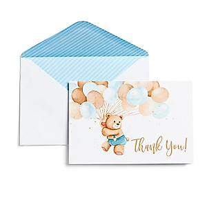 All Ewired Up 50 Teddy Bear Boy Thank You Cards for Baby Shower Birthday with Designed Envelope and Matching Seals Bearly Can Wait