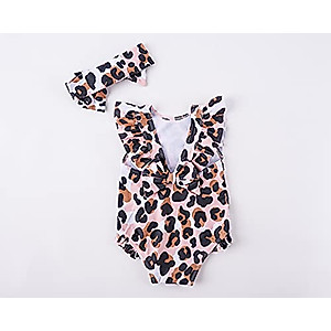 Mud Pie baby girls LEOPARD SWIMSUIT AND HEADBAND, Pink, 12-18 Months US