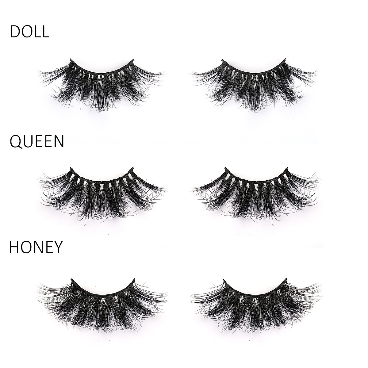 SY SHUYING 25mm Mink Lashes 3D Real Mink Eyelashes Fluffy Dramatic False Eyelashes 6D Wispy Long Thick Handmade Luxury Volume Strip Eye Lashes (3 Pairs, Doll Honey Queen)