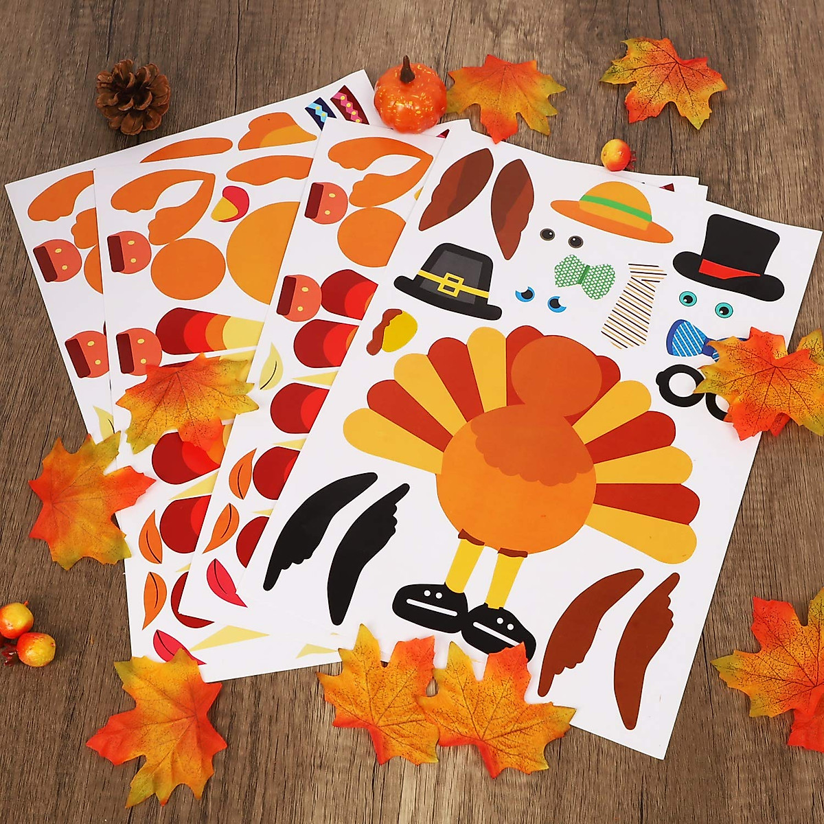 Lulu Home Thanksgiving Game, 20 Sheets Thanksgiving Make-A-Turkey Stickers, Kids DIY Turkey Sticker Craft for Fall Party, Thanksgiving Day, Family Gethering and Class Game