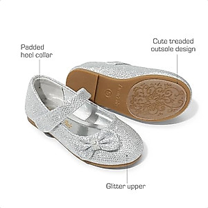 DREAM PAIRS Toddler Dress Shoes Mary Jane Flats for Girls Side Bow Ballerina Shoes,Size 2 Little Kid,Silver/Glitter,Angel-5