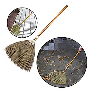 SKENNOVA - Thai Vintage Retro Grass Broom Stick, Long Handle Hand Grip The Reed Tree with Grass Durable Broom Housewarming Gifts Asian Broom 40 inch (Kong Grass, Length 40 inch)