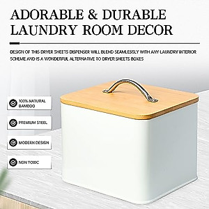 ZOES HOMEWARE Farmhouse Laundry Room Organization & Storage | Dryer Sheet,Dryer Ball,Laundry Pods Container & Holder with Bamboo Lid | Laundry Room Essential Accessories | Minimalist Boho Themed Decor