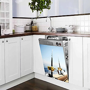 Dishwasher Magnet Cover Ocean Fishing Reel on Boat Magnetic Refrigerator Stickers Decorative Appliance Cover Fridge Panels Metal Door Garage 23"Wx26"H
