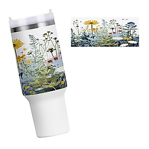 Jihqo Beautiful Wildflowers 40 oz Stainless Steel Vacuum Insulated Tumbler with Handle and Straw Lid Reusable Leakproof Water Bottle Double Wall Travel Mug Coffee Cup, Cupholder Friendly