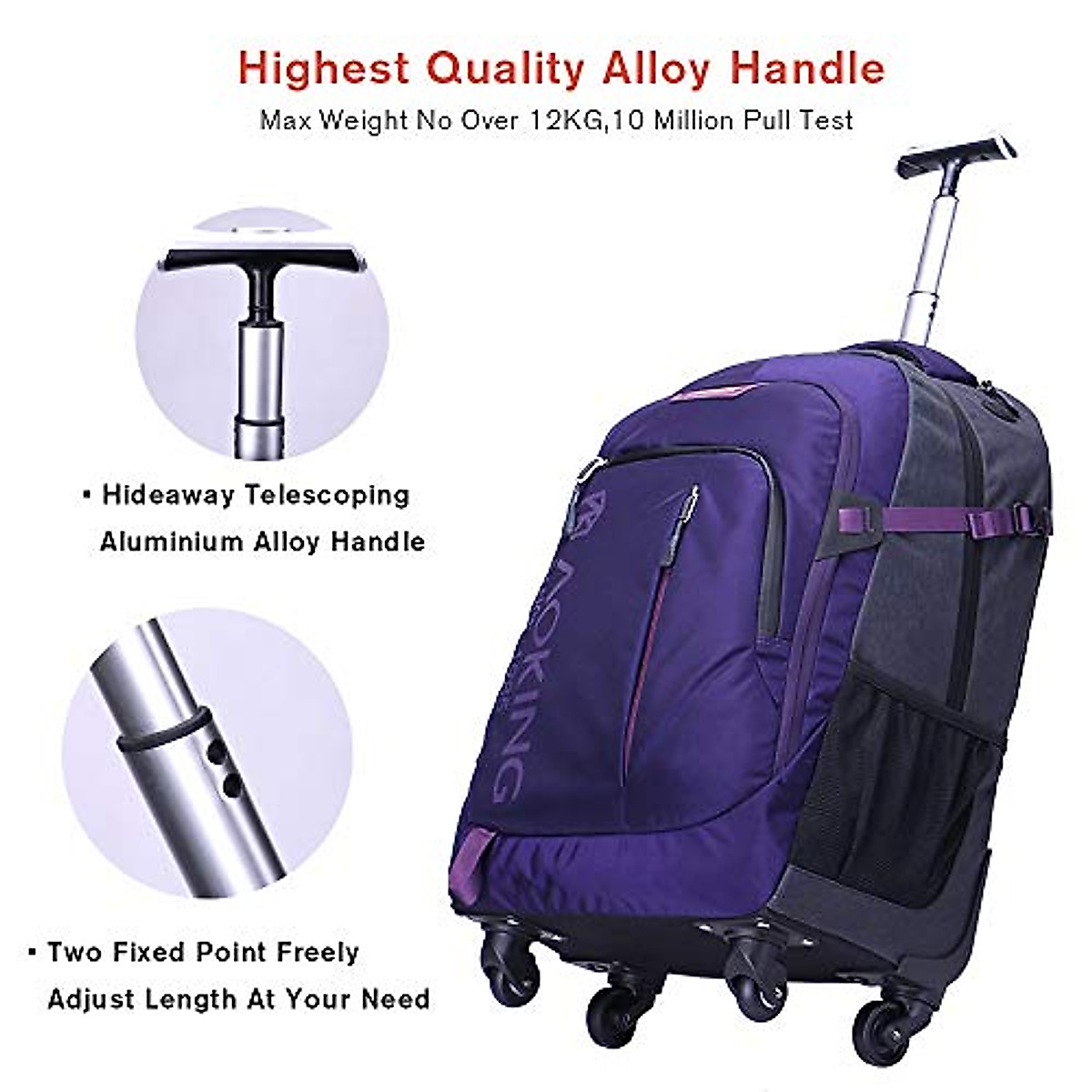 AOKING 20/22 ″ Water Resistant Rolling Wheeled Backpack Laptop Compartment Bag (22 inch, Purple)