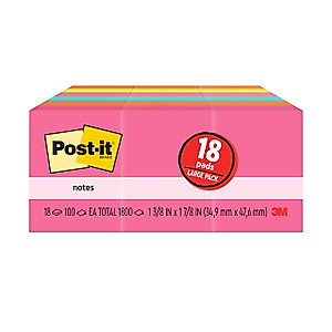 Post-it Mini Notes, 1.5 in x 2 in, 18 Pads, America's #1 Favorite Sticky Notes, Poptimistic Collection, Bright Colors, Clean Removal, Recyclable (653-18AU)