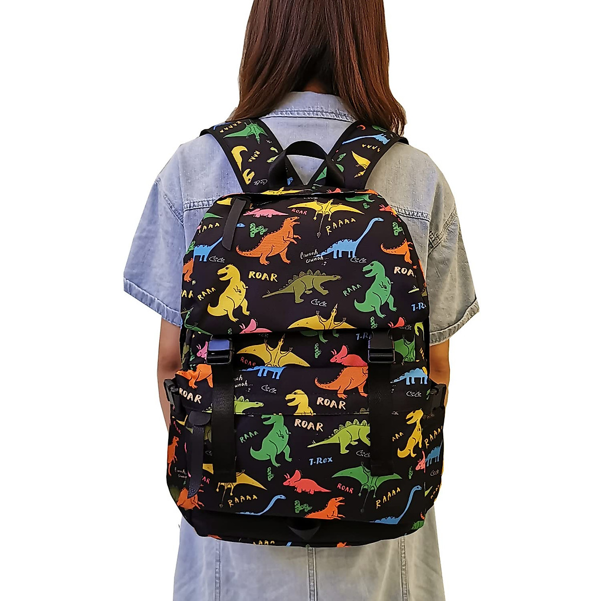 Larswon Canvas Dinosaur Backpack Shoulder Bag Rucksack Dino Bag Slim Backpack Travel Rucksack School Backpack Large 13" 14" Laptop Backpack
