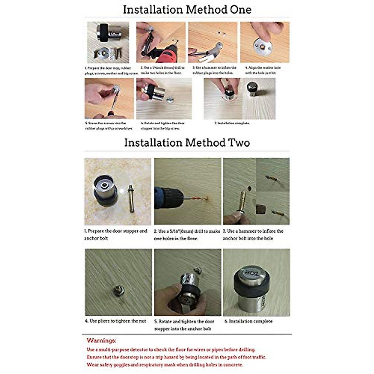 TPOHH Brushed Stainless Steel Cylindrical Floor Mount Door Stop, 1-3/4" Height