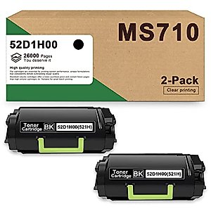 52D1H00 521H MS710 Toner Cartridge：DRA Compatible Replacement for Lexmark 26000 Pages MS810dtn MS811dtn MS810n MS710dn MS810dn MS811dn MS810de MS811n MS710n MS711dn (2-Pack Black)