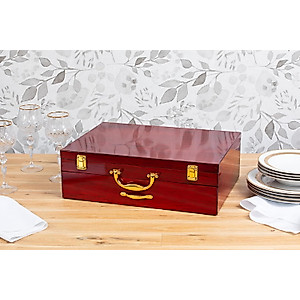 Venezia Collection "Michelangelo" 75-Piece Fine Flatware Set, Silverware Cutlery Dining Service for 12, Premium 18/10 Surgical Stainless Steel, 24K Gold-Plated Hostess Serving Set, Wooden Storage Case