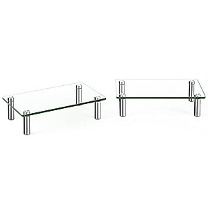 Rfiver Dual Glass Monitor Stand Riser, 2 Pack Computer Monitor Riser, Clear Monitor Stand for Desk, Create More Storage Space Under for Screens/Laptops/Printers