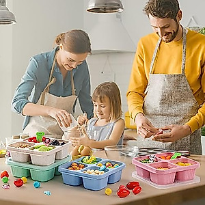 mzvcopm 4 Pack Snack Containers,Divided Bento Lunch Box with Transparent Lids, Reusable Meal Prep Lunch Containers for Kids and Adults,No BPA, 4 Compartment Food Storage Containers