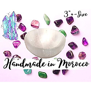 Selenite Bowl Crystal Holder - Sage Smudge Bowl, Moroccan, Polished, Hand-Carved for Cleansing, Charging Crystals, Smudging Offering Bowl, Spiritual Gifts, Wiccan Altar Supplies Gift Bag (3" Medium)