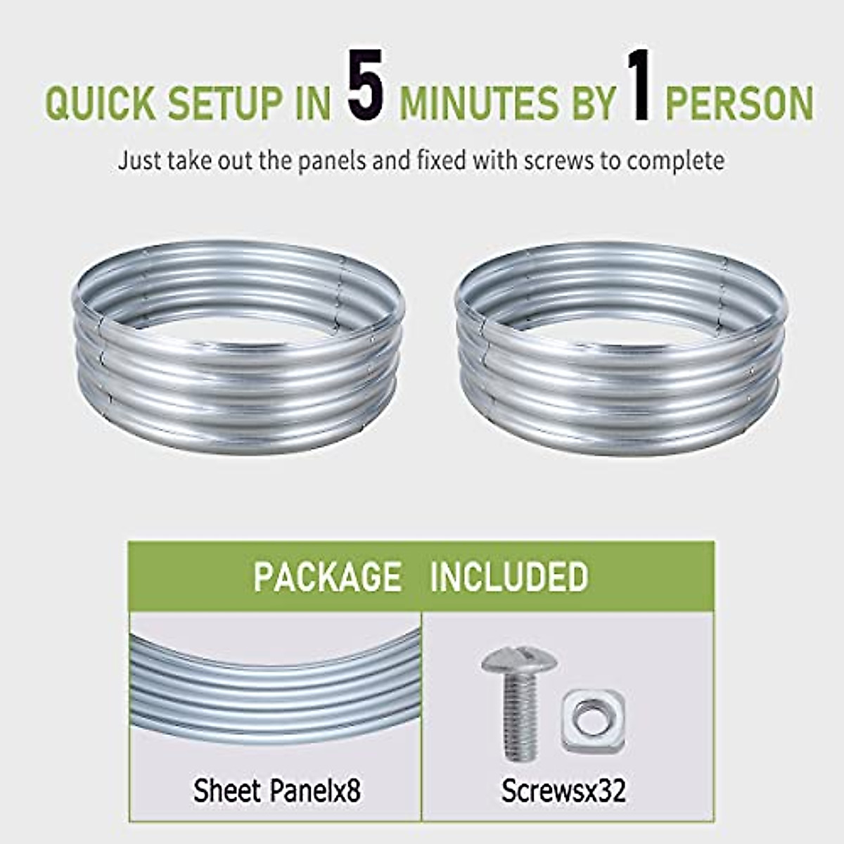 FORTUNO Round Galvanized Raised Garden Bed Box 3 FT (2 Pack) Metal Outdoor Flower Bed Steel Patio Ground Planter for Planting Vegetables and Herb, Silver
