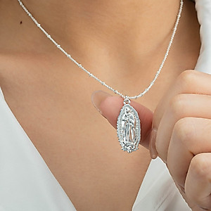 Ascona Our Lady of Guadalupe Mother Virgin Mary Necklace Gold/Silver Pendant Necklace For Women La Virgen mothers day gifts (silver)