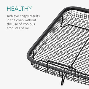 Navaris Air Fry Oven Tray - Grill Rack for Oil Free Frying - Roasting Chips Nuggets Meat Fish - Air Fryer Oven Basket for Vegetables - Non-Stick Frying Grill Basket - Black