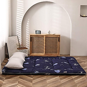 Navy Space Adventure Japanese Floor Futon Mattress, Thicken Tatami Mat Sleeping Pad Foldable Bed Roll Up Mattress Floor Lounger Bed Couches and Sofas for Kids Queen Size