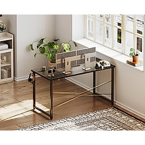 Casaottima 48 Inch Small Computer Desk for Home Office, Study Writing Table for Small Spaces, Simple Modern Desk with Headphone Hooks, Black