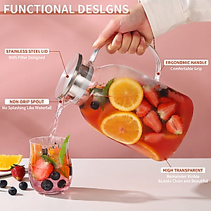 Glass Pitcher, 75 Ounces Glass Pitcher with Lid, Fridge Door Water Pitcher with Free Brush, Heat Resistant Glass Water pitcher with Spout, Iced Tea Pitcher for Fridge, Carafe Perfect for Juice