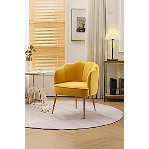 Yone jx je Modern Shell Chair Accent Chair, Velvet Armless Accent Chair, Barrel Chair Button-Tufted Decorative Sitting Chair, Corner Side Chair, Vanity Chair for Bedroom, Living Room (Yellow)