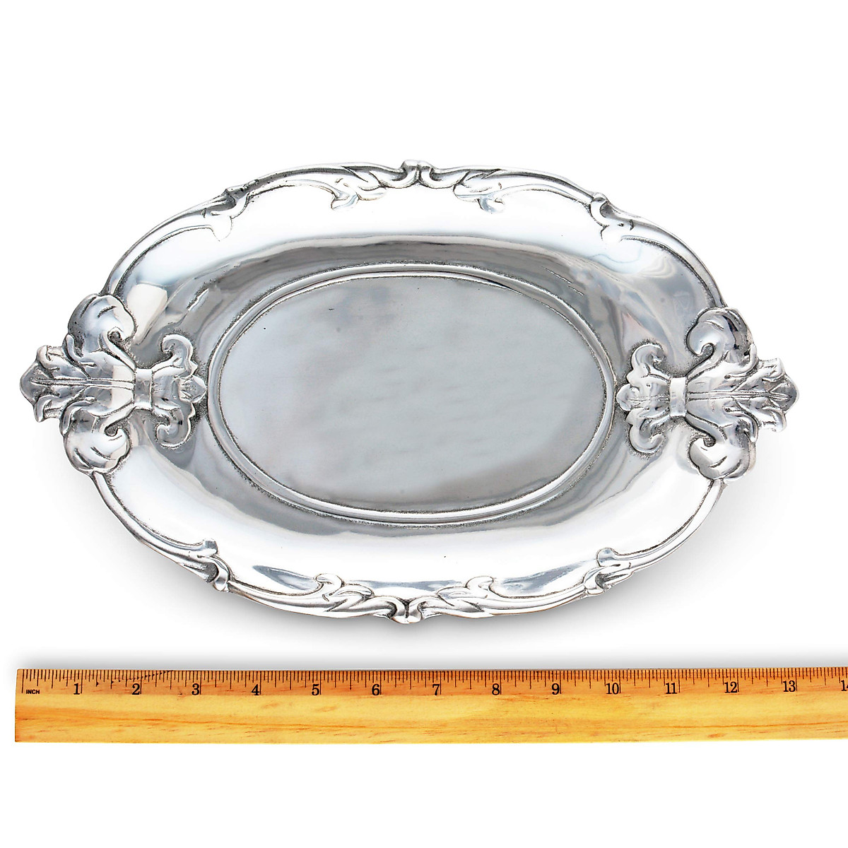 Arthur Court Aluminum Fleur-De-Lis Oval Tray, 13 x 8 inch - Elegant Emblem Design, Versatile for Any Occasion, Freezer & Oven Safe