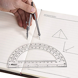 Student Geometry Math Set, Drawing Compass and 6 Inch Clear Swing Arm Protractors 180 Degree Math Protractor (Style 1)
