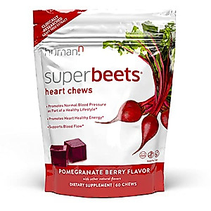 humanN SuperBeets Heart Chews - Nitric Oxide Production and Blood Pressure Support - Grape Seed Extract & Non-GMO Beet Energy Chews - Pomegranate Berry Flavor, 60 Count