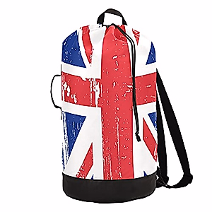 British Flag Laundry Bag Large Heavy Duty Laundry Backpack with Shoulder Straps Waterproof Laundry bag for Traveling Camp Dirty Clothes Organizer for College Students