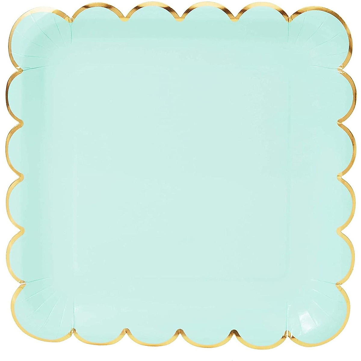 Sparkle and Bash Mint Green Square Paper Plates, Gold Foil Scalloped Edge (9 In, 48 Pack)