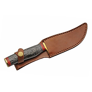 SZCO SUPPLIES 10” Black Wood Handled Upsweep Outdoor Hunting Knife With Leather Sheath