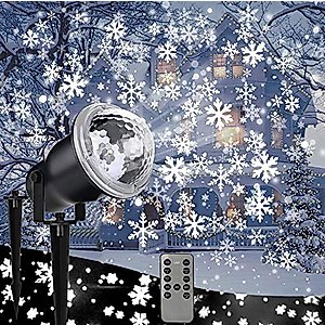 Outdoor Projector LED Lights Snowflake Decoration Christmas Lights White Snow Falling Projection Light with Remote Control for Xmas/House/Garden