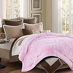 Chanasya Fuzzy Shaggy Faux Fur Throw Blanket and Pillow Cover 3-Piece Set - Lightweight Plush Sherpa Throw (50x65 Inches) and 2 Matching Throw Pillow Covers (18x18 Inches) for Bed Couch - Pink