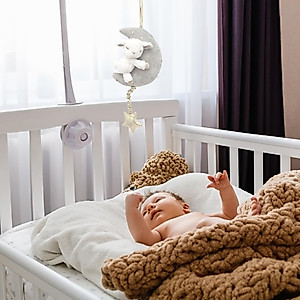 MON AMI Lamb and Moon Soft Plush Musical Toy – 12”, Nursery Mobile, Infant Toys, Soft Hanging Plush Stroller Toy, Musical Mobile for Cribs