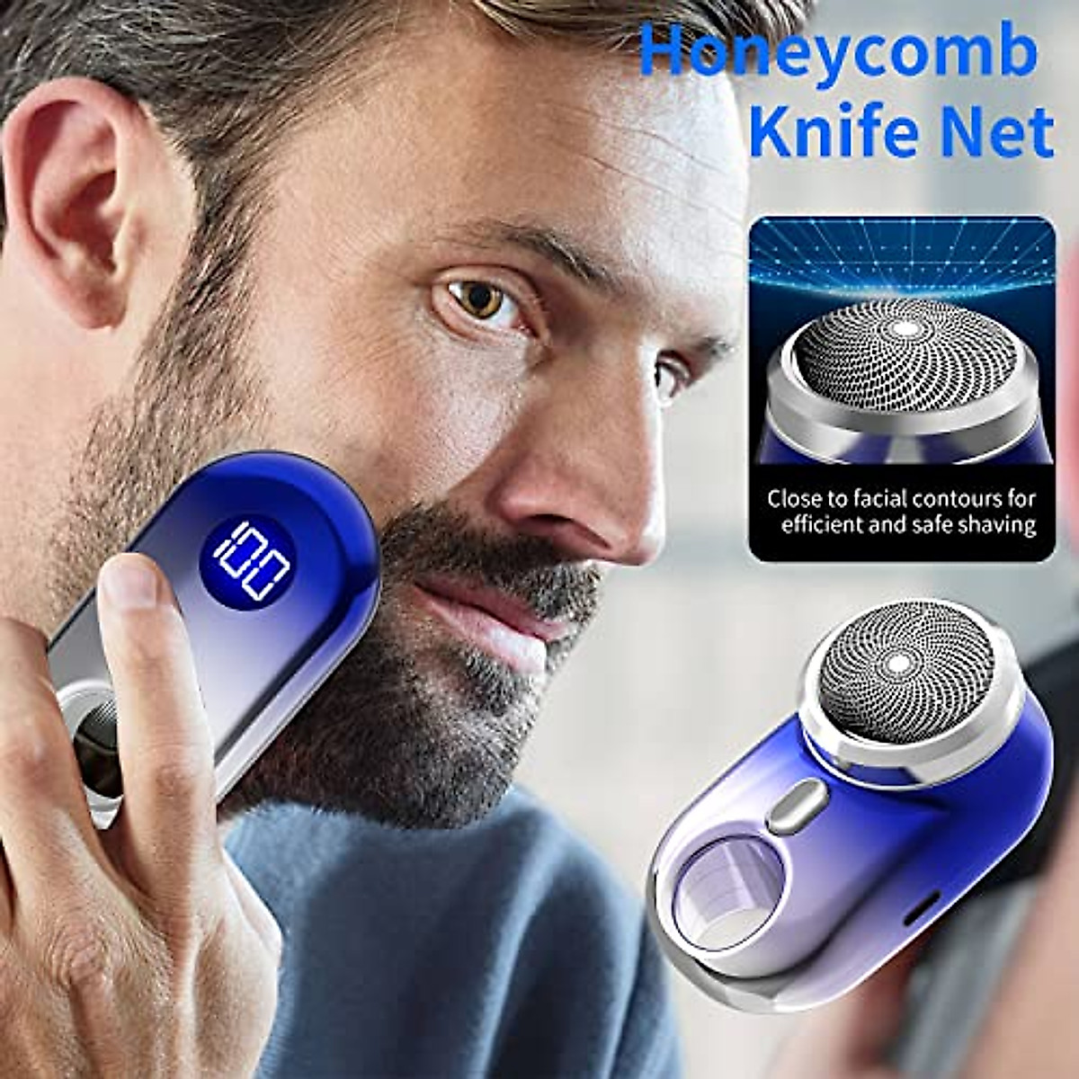 Electric Razor for Men, IEVEI 2023 Upgrade Mini Portable Electric Shaver Wet and Dry Mens Razor USB Rechargeable, Easy One-Button Use for Home, Car, Travel (Blue)