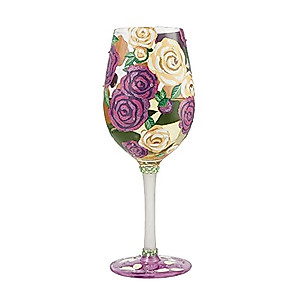 Enesco Designs by Lolita Coming Up Roses Floral Hand-Painted Artisan Wine Glass, 1 Count (Pack of 1), Multicolor