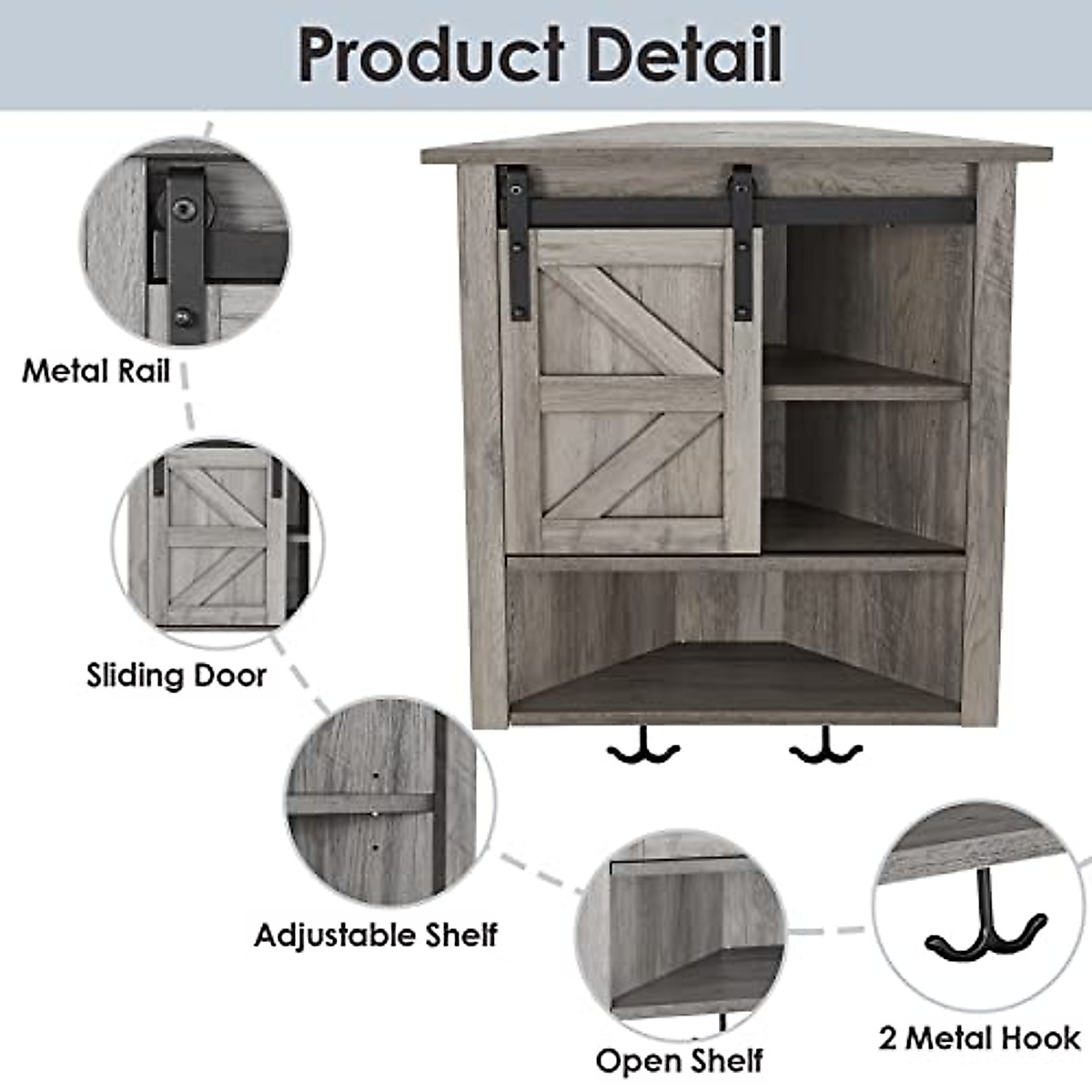 Fameill Bathroom Wall Cabinet Wall Mounted Corner Cabinet with Sliding Barn Door Over Toilet Bathroom Organizer Corner Wall Shelf Medicine Cabinet,Grey