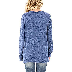 NIASHOT Womens Long Sleeve Tops Solid Twist Knot Sweater V-Neck Fall Shirts Blue 2XL