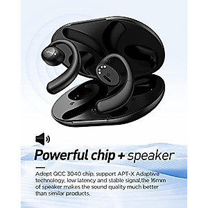 VIDONN Open Ear Headphones Wireless Bluetooth 5.2 OpenBuds T2 Sport Open Earbuds Non Bone Conduction with Earhook and Charging Case for Sports Running Headphones Exercise Around Ea (Black)