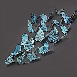 JANESOTO 72 Pcs 3D Butterfly Wall Decor, Blue Butterfly Wall Decals 3 Sizes 3 Styles, Metallic Wall Stickers for Girls Bedroom Nursery Classroom Cake Wedding Party Decoration DIY Gift