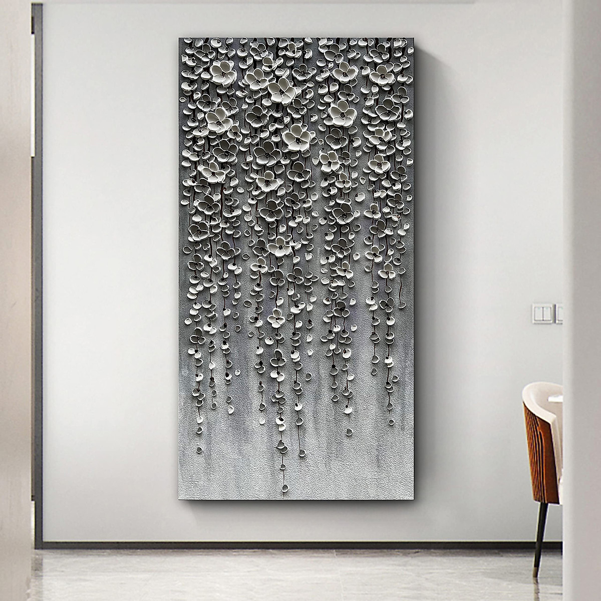 Epicler modern art oil painting,46x23 inches white flower wall art painting, abstract canvas wall art for home wall decoration