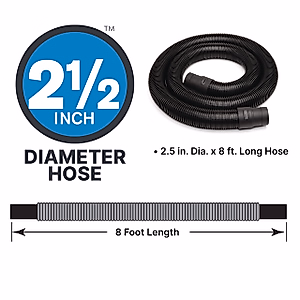 Shop-Vac 9050333 Hose, 2.5 in Diameter x 8 Ft Length, Long Reach, Vacuum Hose, Black, (1 Pack)
