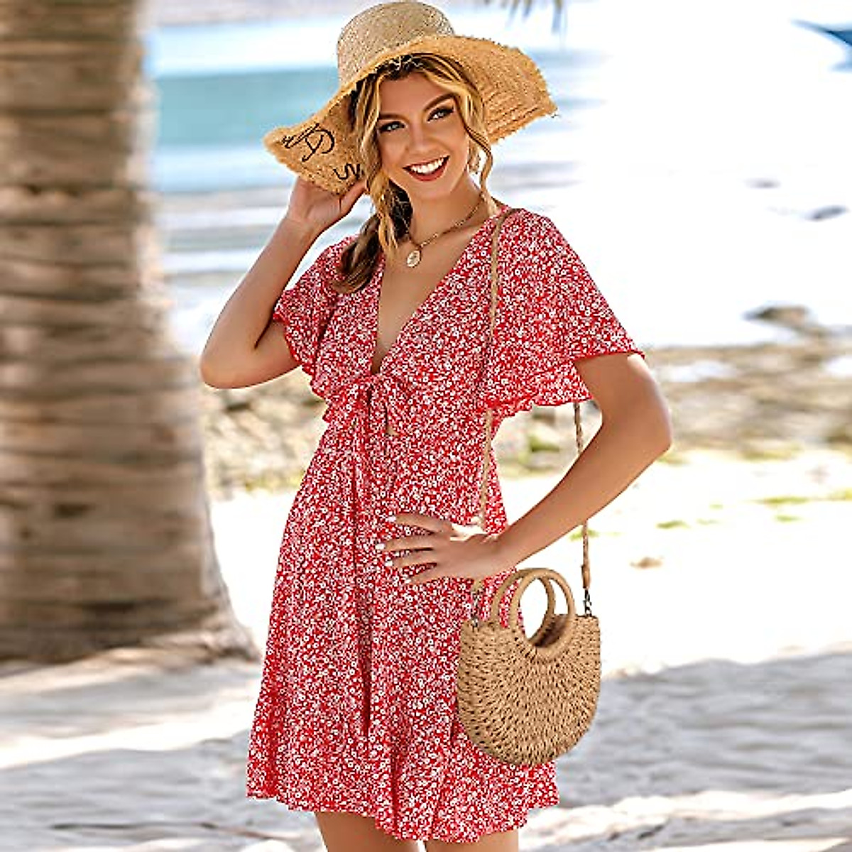 Youjaree Womens Small Straw Crossbody Handbag Handmade Woven Shoulder Bag Purse for Summer (Brown)