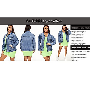 Cantonwalker Women's Oversize Vintage Washed Boyfriend Denim Jacket Long Sleeve Classic Loose Jean Trucker Jacket 003 (Light Blue Washed, L)…