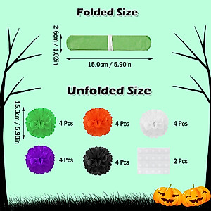 mortd 20 PCS Halloween Paper Tissue Honeycomb Balls, 6” Black White Orange Purple Green Tissue Paper Pom Poms Decorations with Glue for Halloween Bulletin Board School Wall Decorations