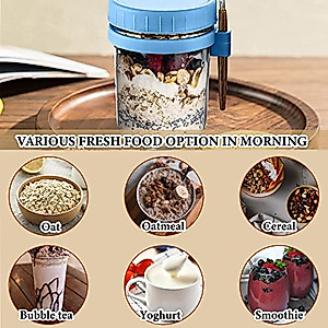 Overnight Oats Containers with Lids and Spoon 16 oz [4 Pack] Large Airtight Overnight Oats Jars Oatmeal Container with Measurement Marks, Glass Mason Jars for Yogurt, Chia Seed Pudding, Cereal, Milk,