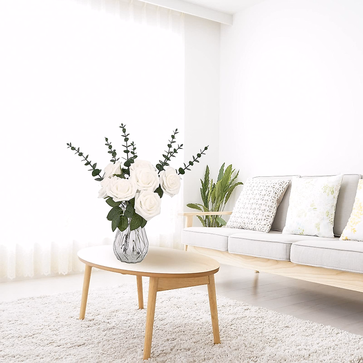 EZFLOWERY 12 Pcs Artificial Eucalyptus Leaves Stems Real Touch Green Leaf for Wedding Arrangements Bouquet Office Party Centerpieces Garden Outdoor Ceremony Floral Home Décor